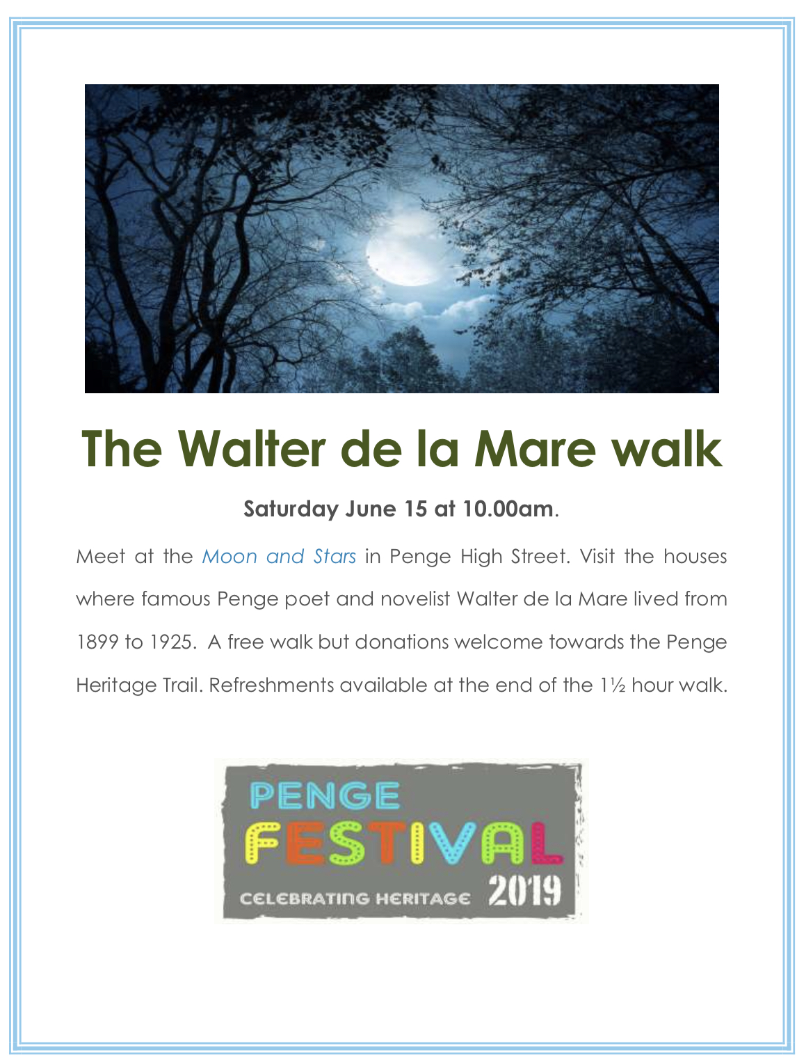 Walter de la Mere poster 2019 - Penge Festival 2025